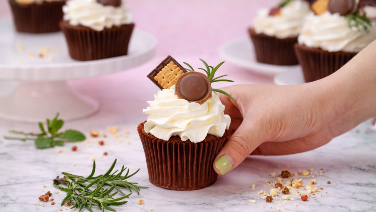 Chocolade cupcakes met romige topping