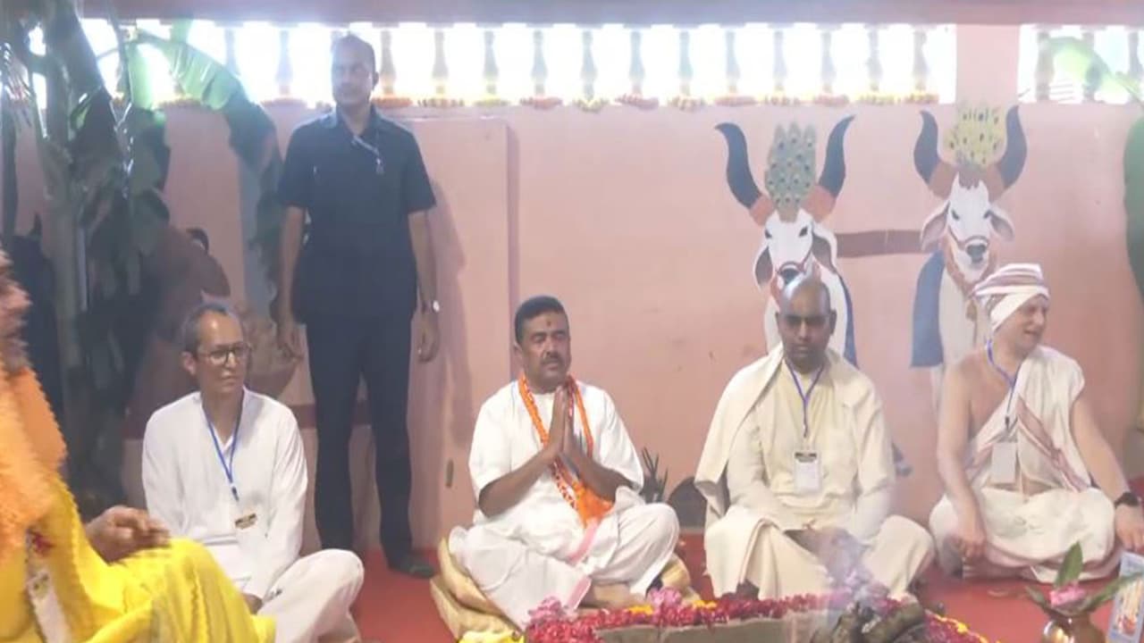Suvendu Adhikari visits ISKCON temple in Mayapur, performs Gau Puja
