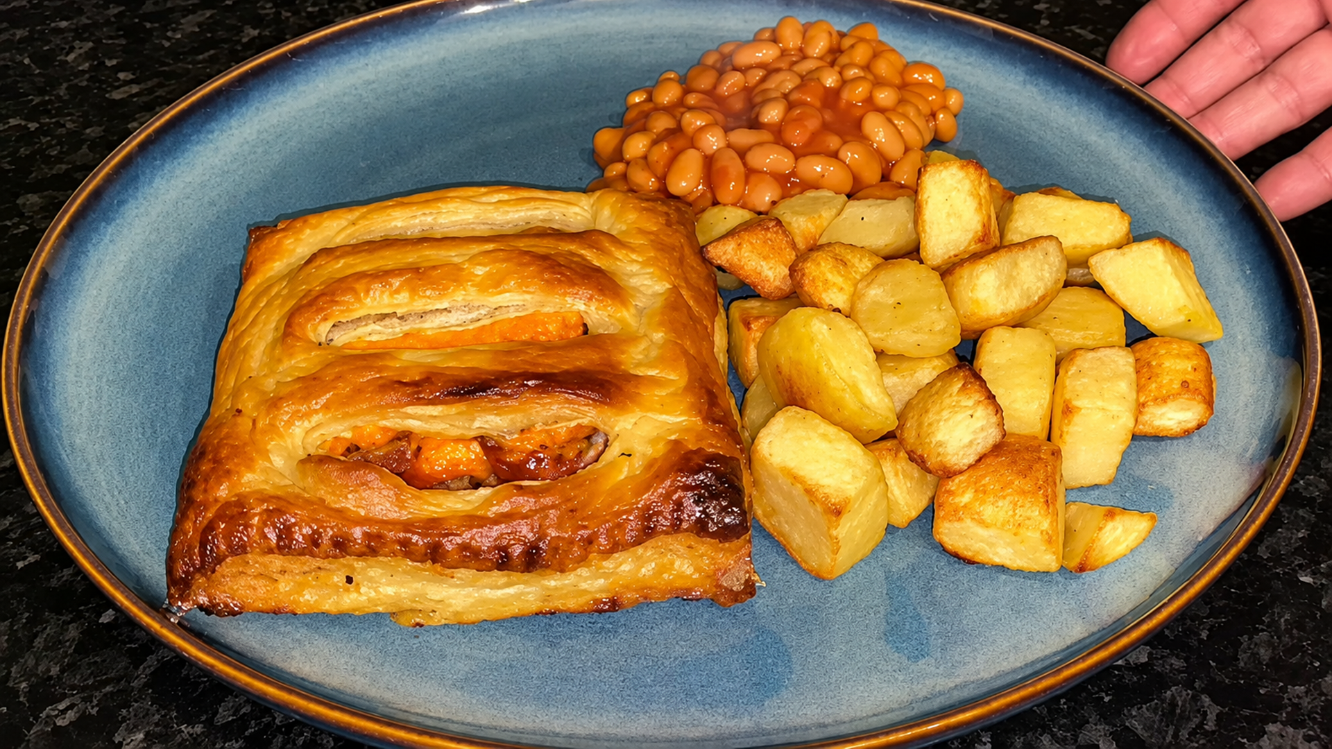 Homemade sausage cheese and bean pastry pockets