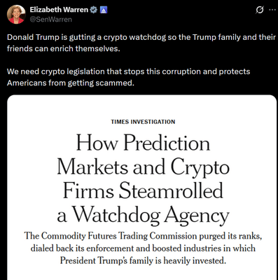 Elizabeth Warren says Trump 'gutting' regulator to 'enrich' family and ...