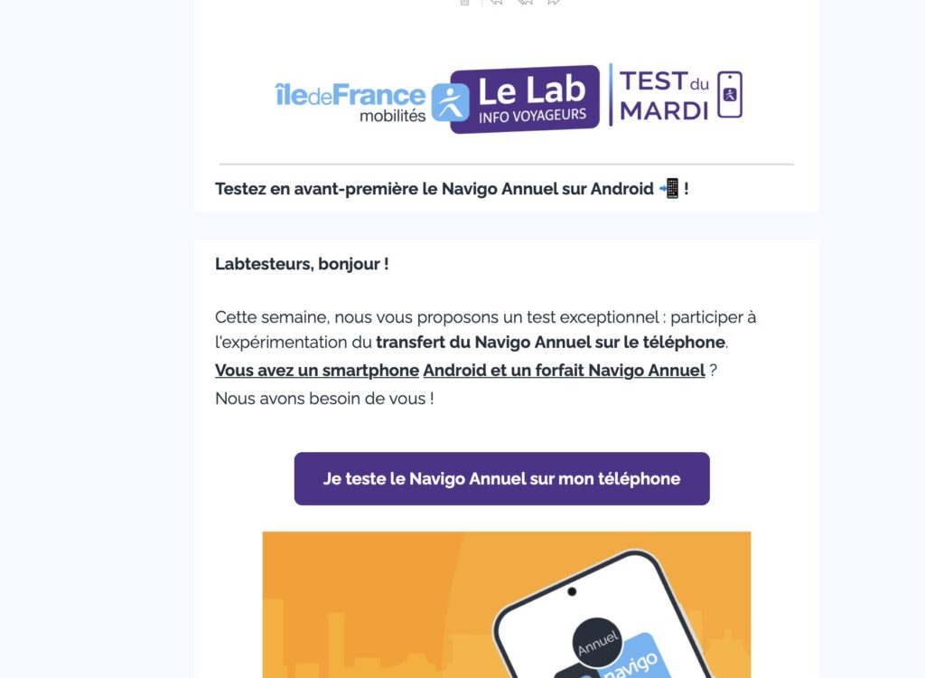 Ça y est, le Navigo annuel commence à être testé sur smartphone