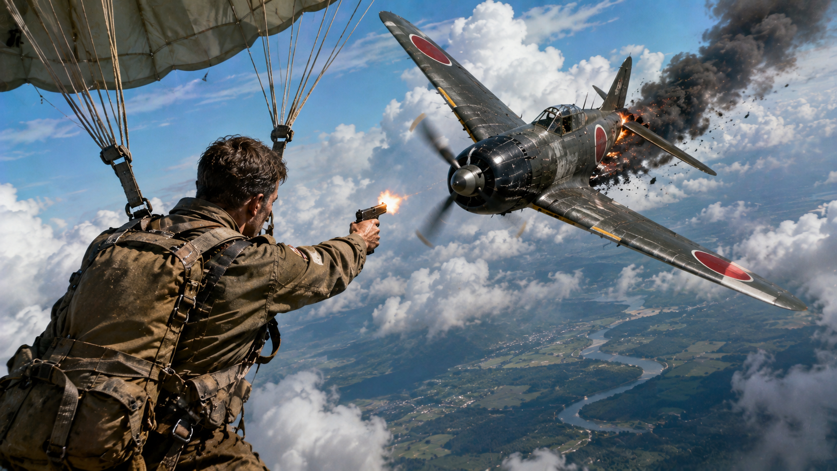 The pilot who shot down an enemy fighter while falling from the sky