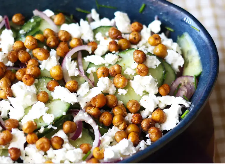Cucumber, roasted chickpea, avocado and feta salad