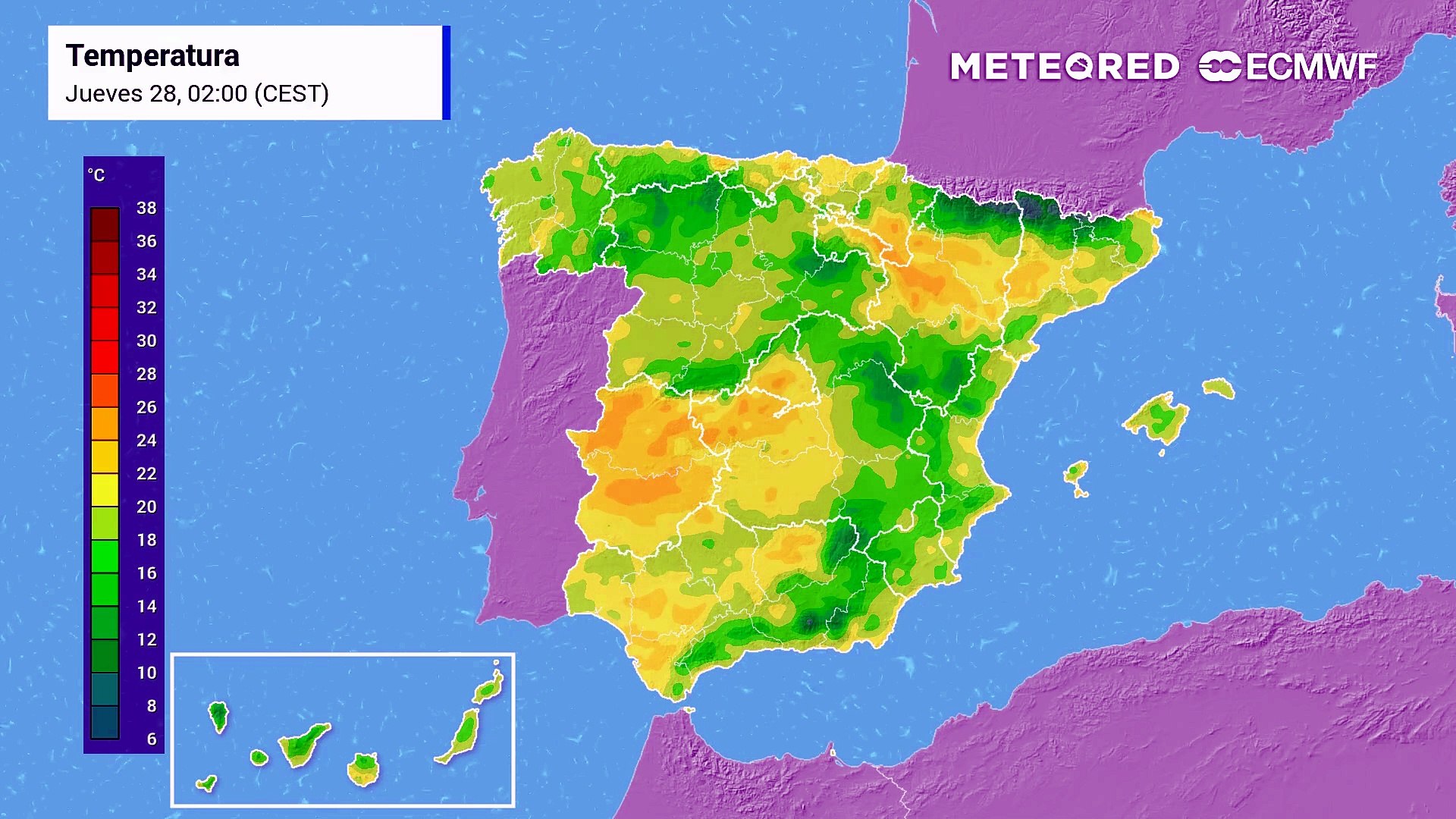 Evolución de la temperatura prevista en España para las próximas horas ...