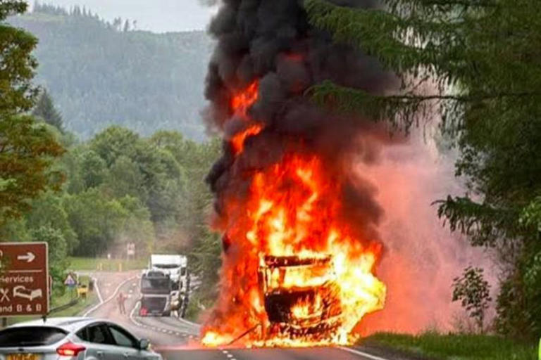 Lorry explosion that caused chaos on A9 saw HGV melted to tarmac
