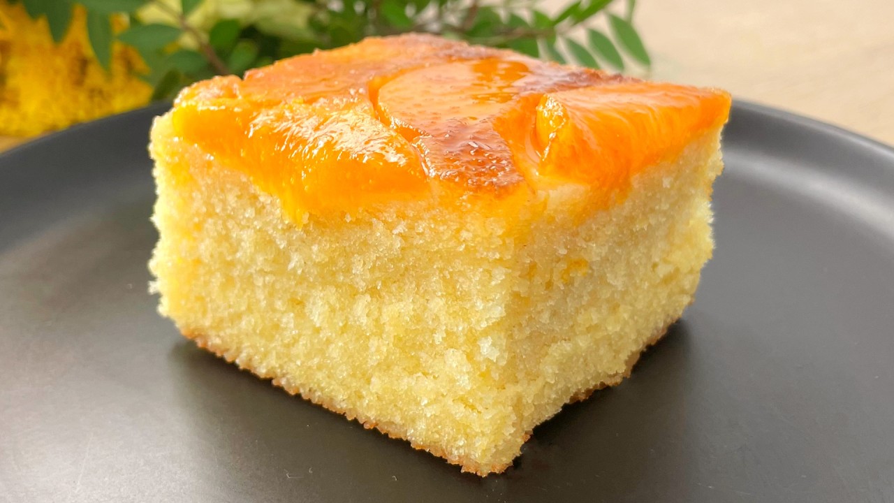 Simple peach cake recipe with caramelized fruit topping