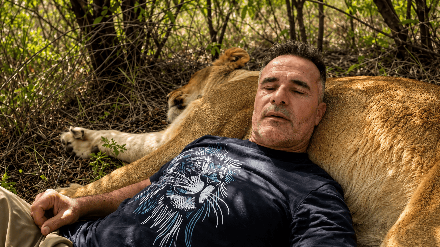 After 23 years this lion still feels safe with him