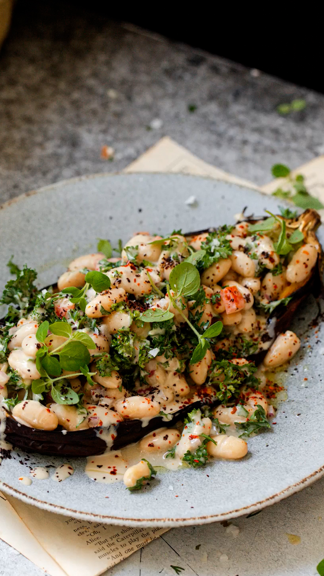 Grilled bread with tahini eggplant spread