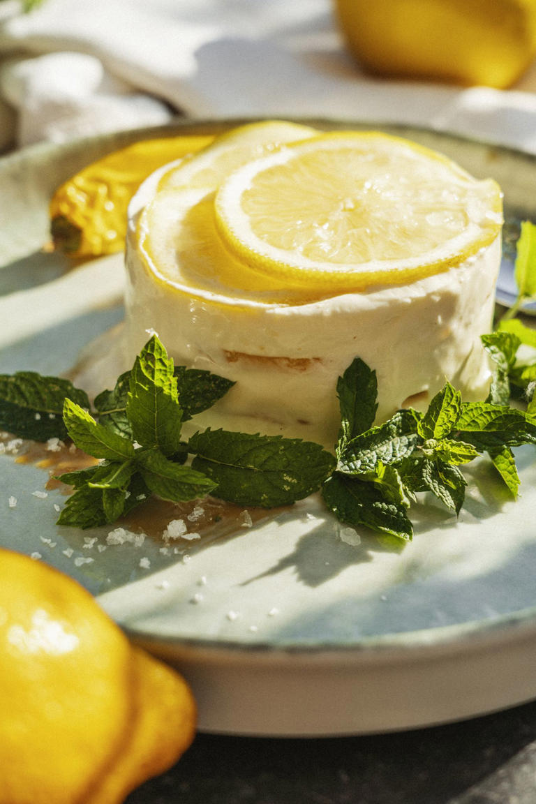 Iced lemon sour cream with salted caramel