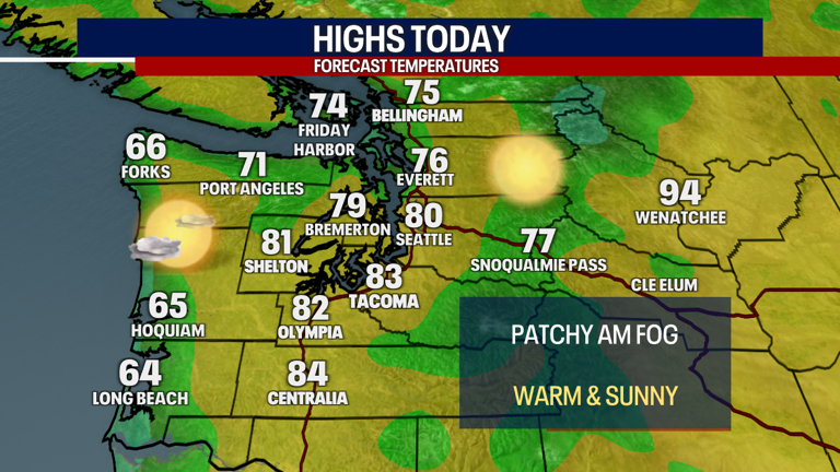 Seattle weather: Sunny and 80s Thursday, possible mountain storms