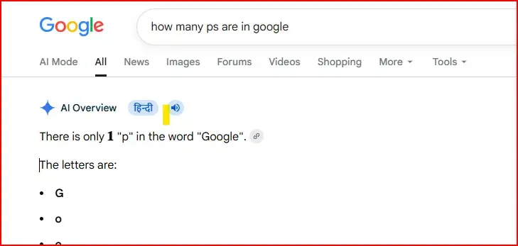 After 'Disregard', Google AI Overview has a spelling problem - 'P' in ...