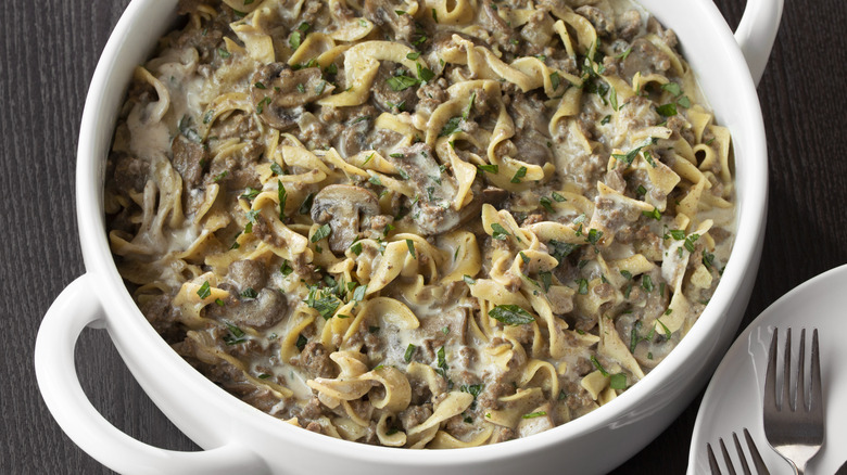 Canned soup and a pound of ground beef make stroganoff-style dinner in ...