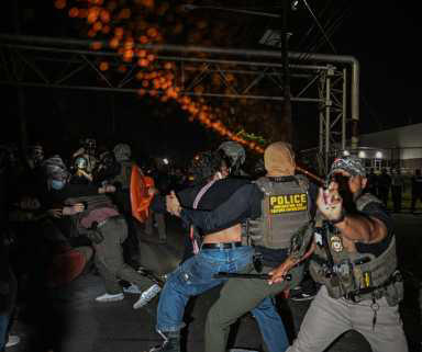 Night of chaos at Delaney Hall as ICE agents shove protester into path ...