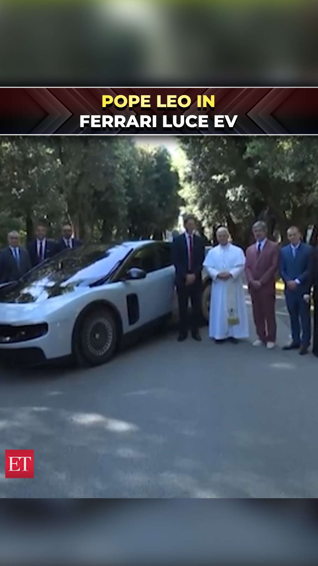 Pope Leo gets behind the wheel of Ferrari Luce EV during Rome unveiling