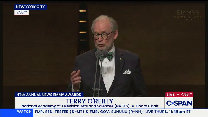 CBS’ Scott Pelley shouts out colleague Sharyn Alfonsi at Emmy Awards