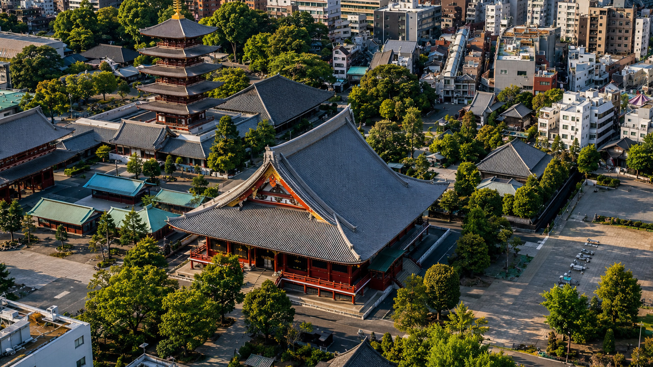 Sensoji Temple and Tokyo city views from above