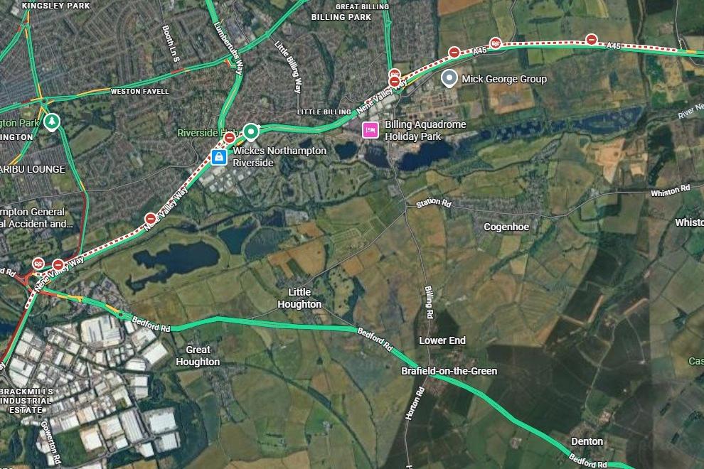 A45 closed between Northampton and Wellingborough as one person taken ...