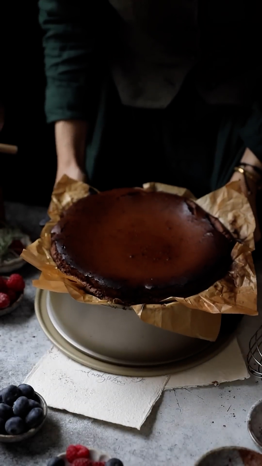 Creamy cocoa dessert with signature cracked top