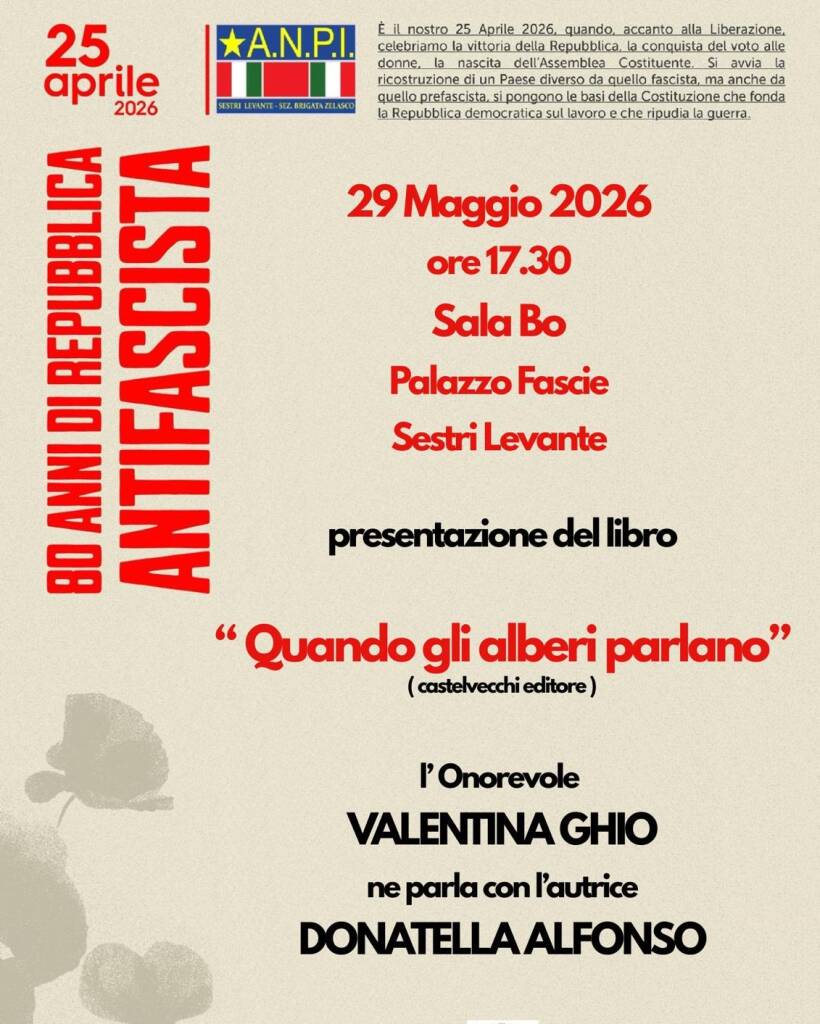 Sestri: a Palazzo Fascie la presentazione del libro “Quando gli alberi ...