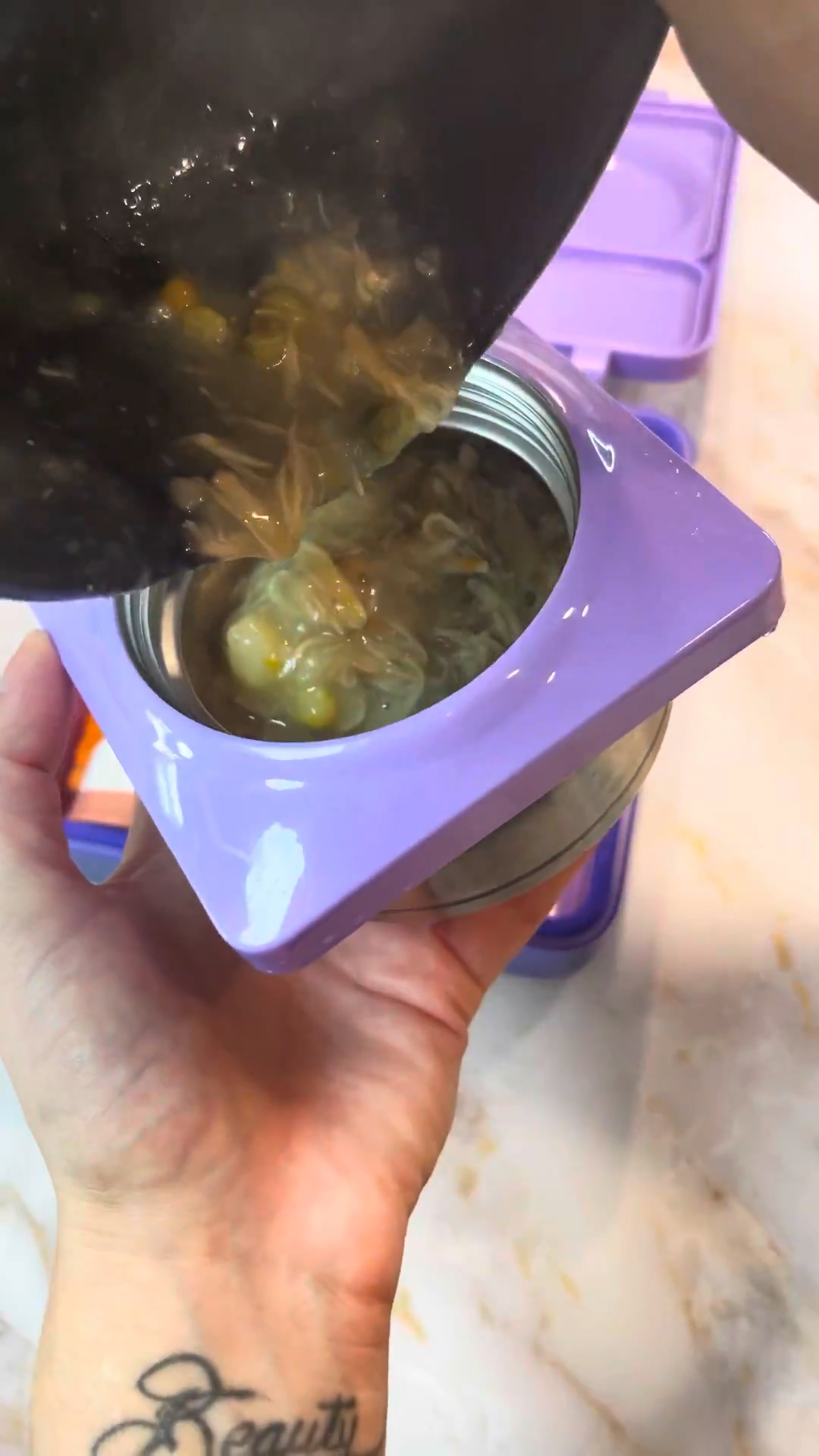 Creamy pot pie filling transformed into spoonable soup everyone will enjoy