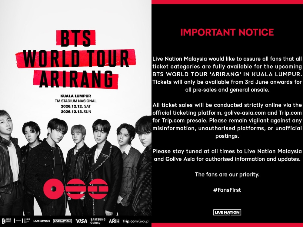 Live Nation Malaysia says BTS KL tickets still fully available amid ...