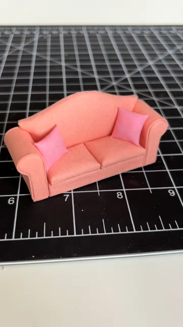Elegant pink double sofa miniature DIY