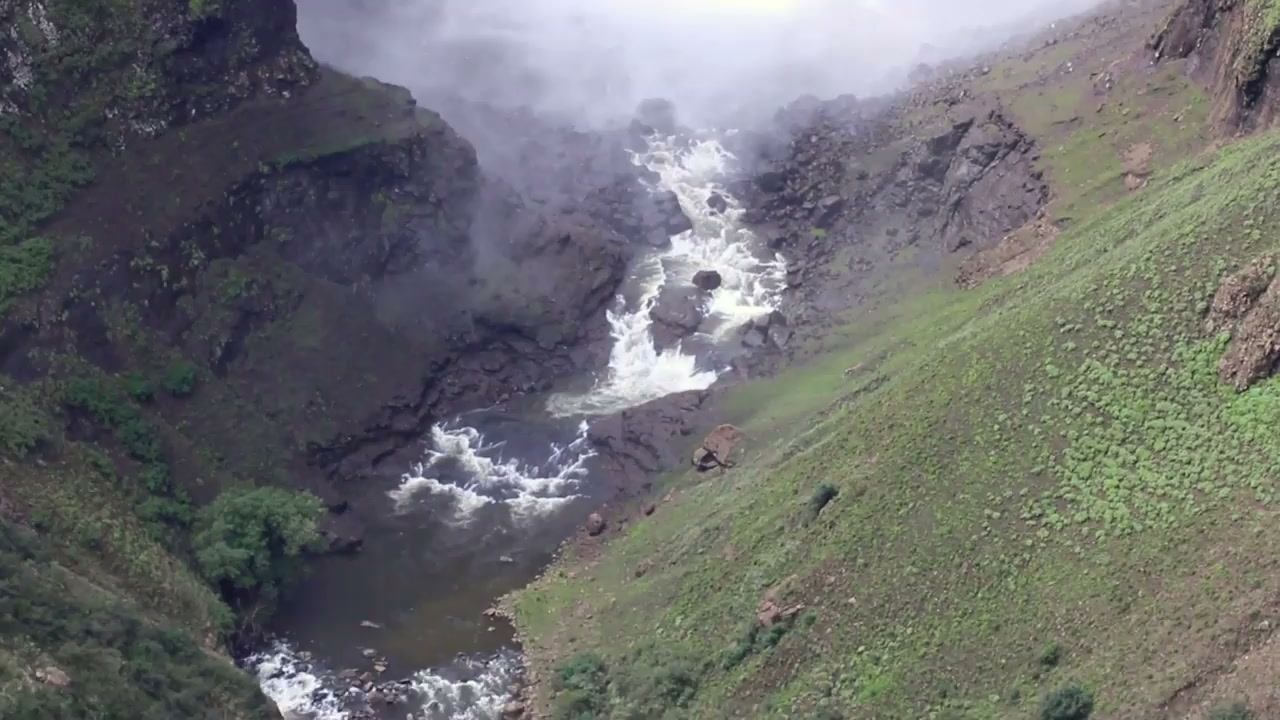 Maletsunyane Falls, Lesotho: Drone over the roaring gorge of the Sky ...