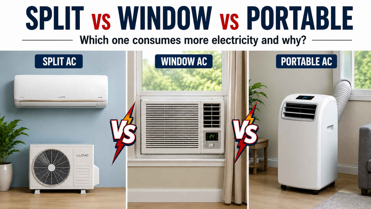 Split vs window vs portable AC: Which one consumes more electricity and why