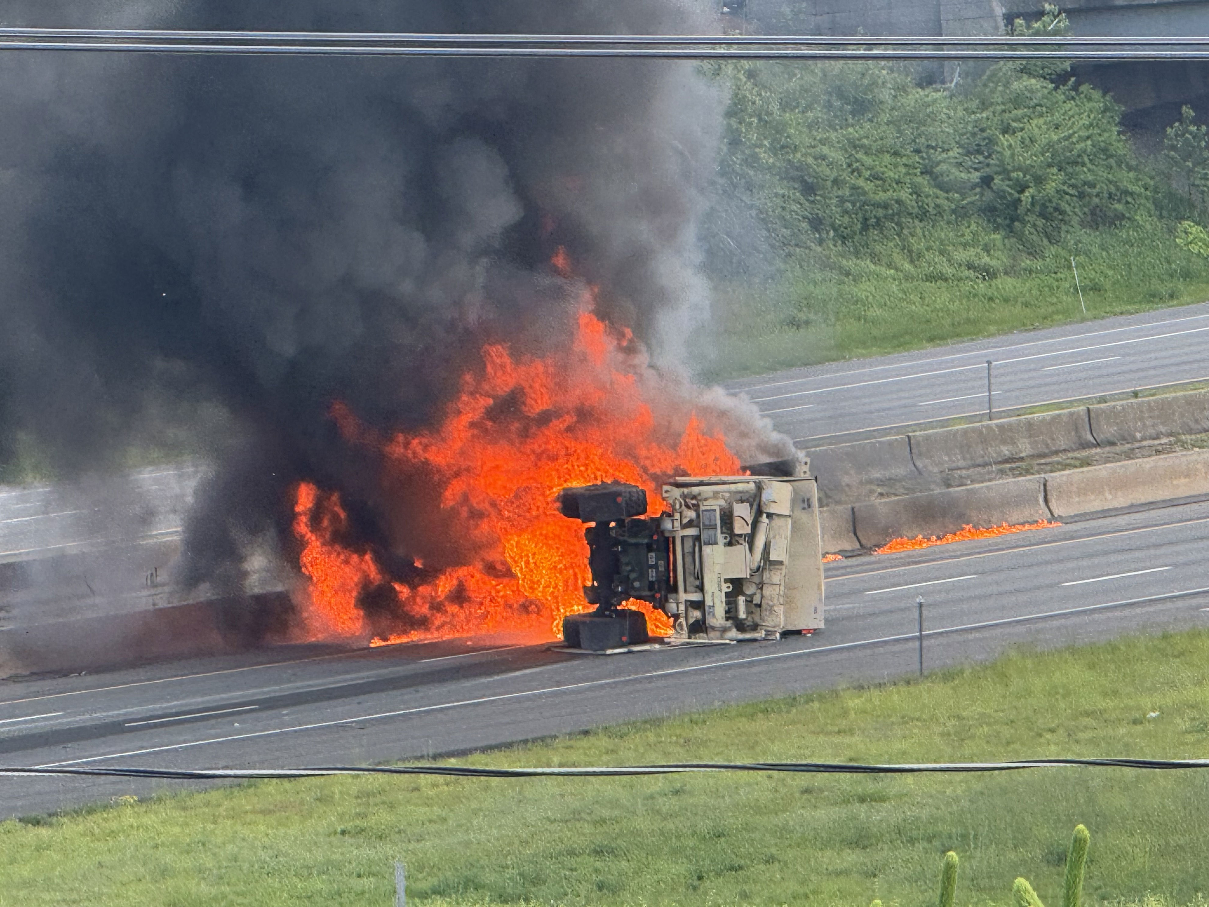 Mass. National Guard truck catches fire on I-84 in Connecticut