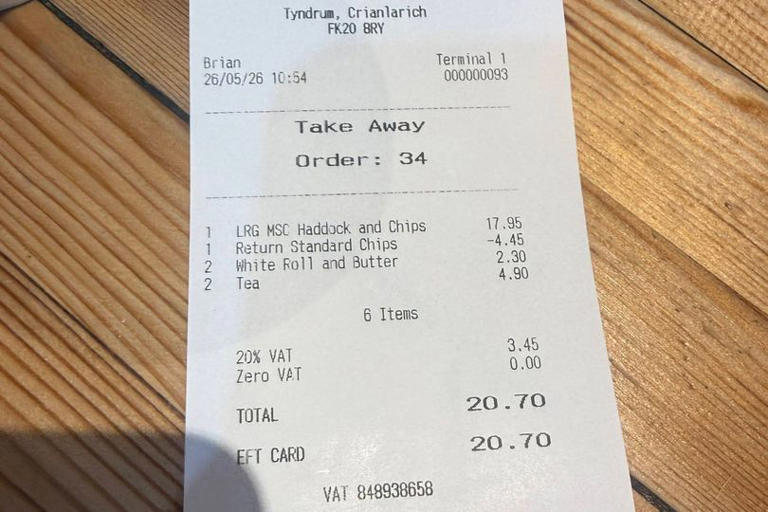 Son visits Scottish chippy with 2005 receipt for parents' favourite ...