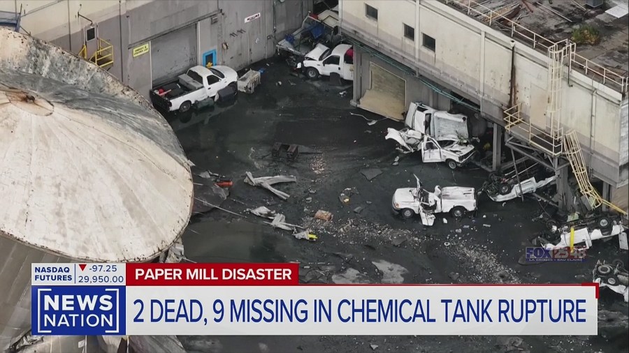 2 dead, 9 missing in chemical tank rupture