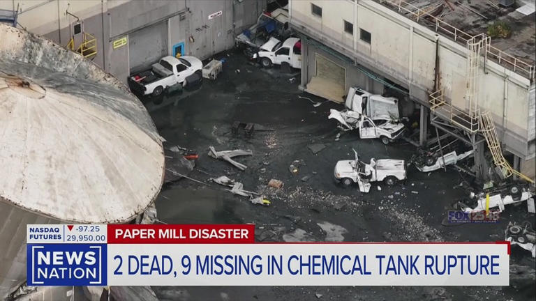 2 dead, 9 missing in chemical tank rupture