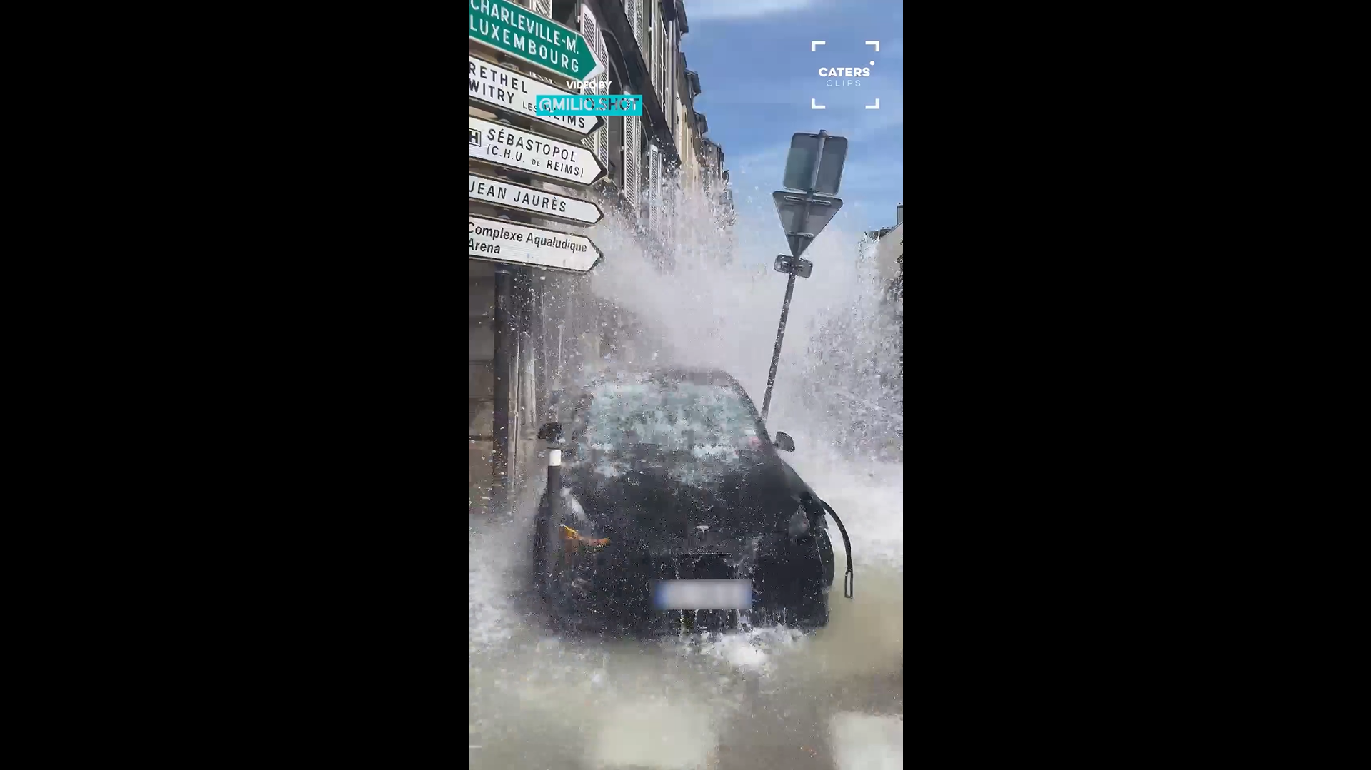 Tesla crashes into fire hydrant causing massive water explosion in France