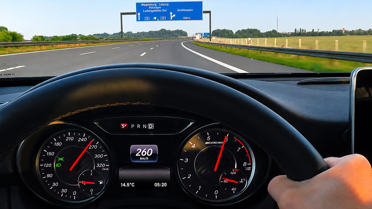 381 HP A45 AMG pulls hard on Autobahn