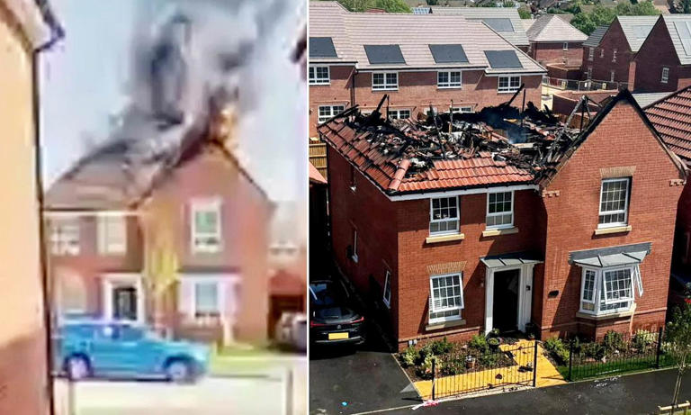 Moment solar panels explode at £600,000 newbuild home that goes up in ...