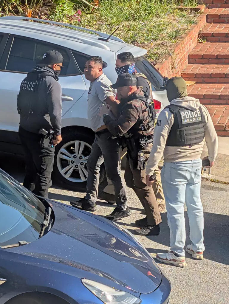 Dramatic moment masked ICE officers drag suspected illegal migrant from ...