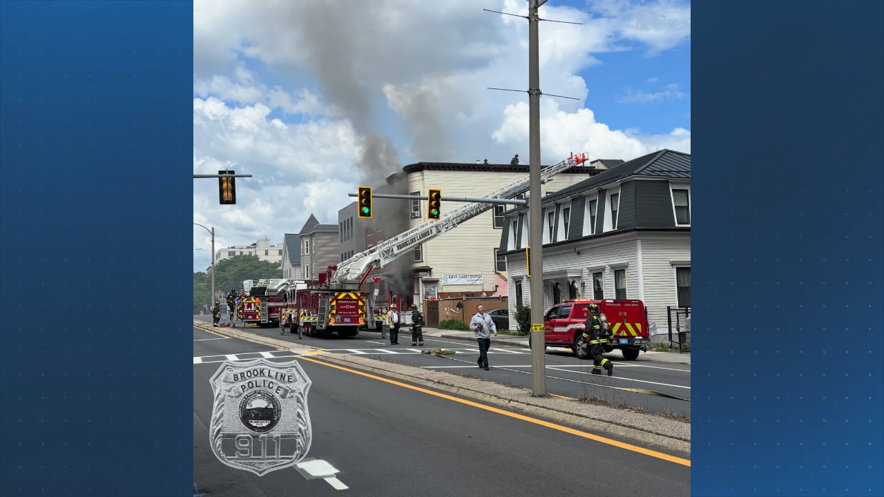 Route 9 closed in Brookline as crews battle triple-decker fire