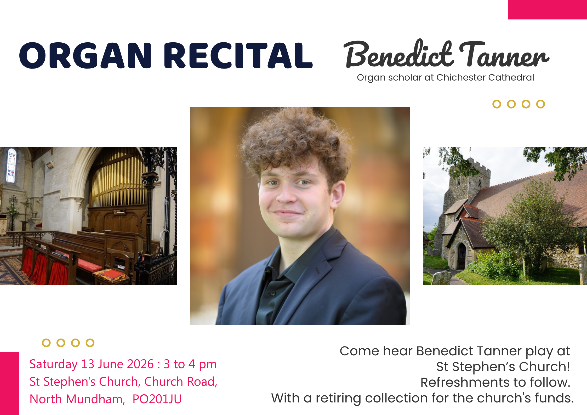 Organ recital: Benedict Tanner: 13 June 2026, St Stephen's Church ...