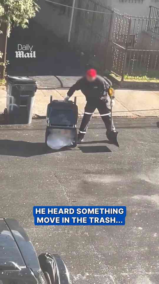 Sanitation worker terrified after rat suddenly bursts from trash can