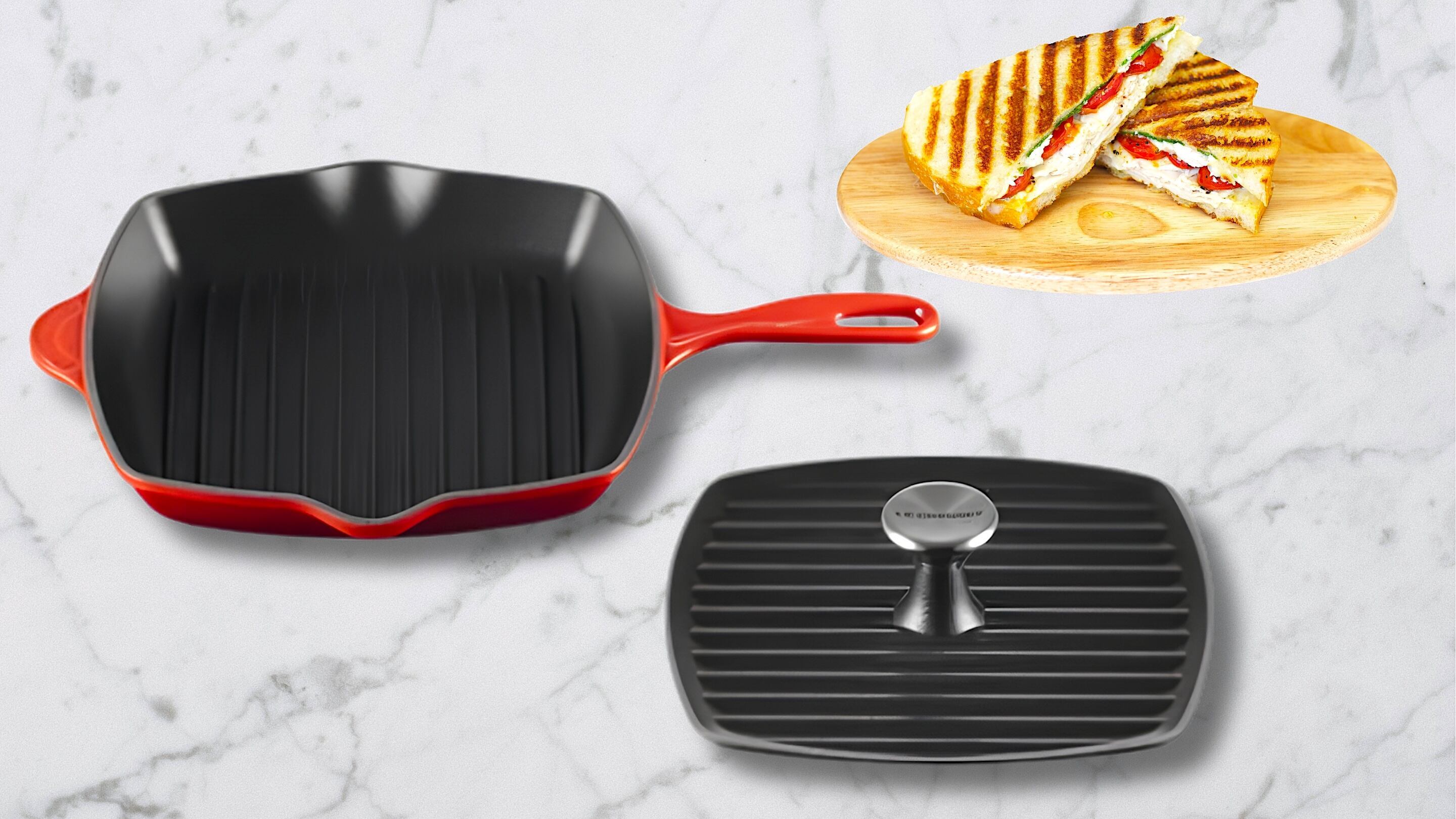 Le Creuset’s cast iron panini press skillet is on sale for $150 off