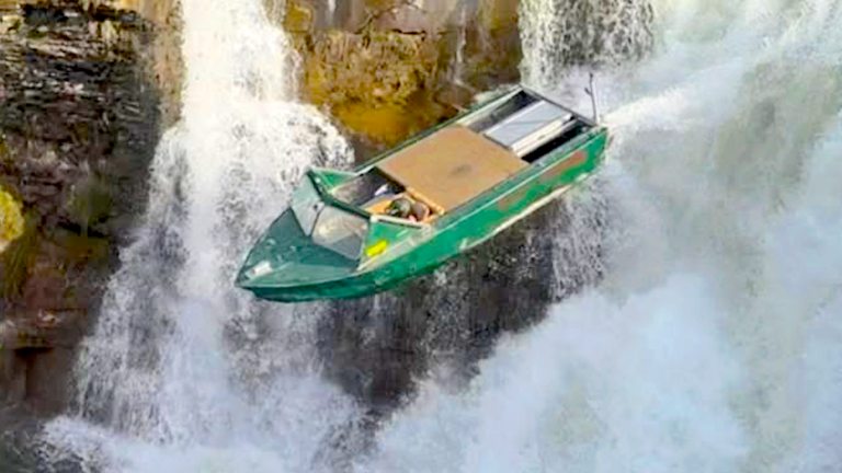 Dusty Friesen hurls jet boat off 40ft waterfall in wild world-record ...