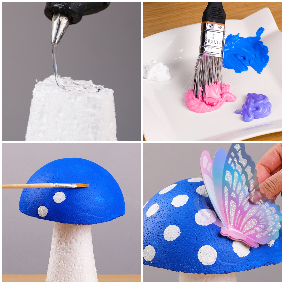 DIY styrofoam mushroom decor!🍄