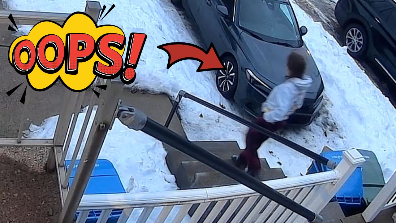 A routine walk turns into a sudden slip on the steps