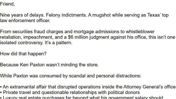NRSC called Ken Paxton “unfit” for Senate in fundraising emails