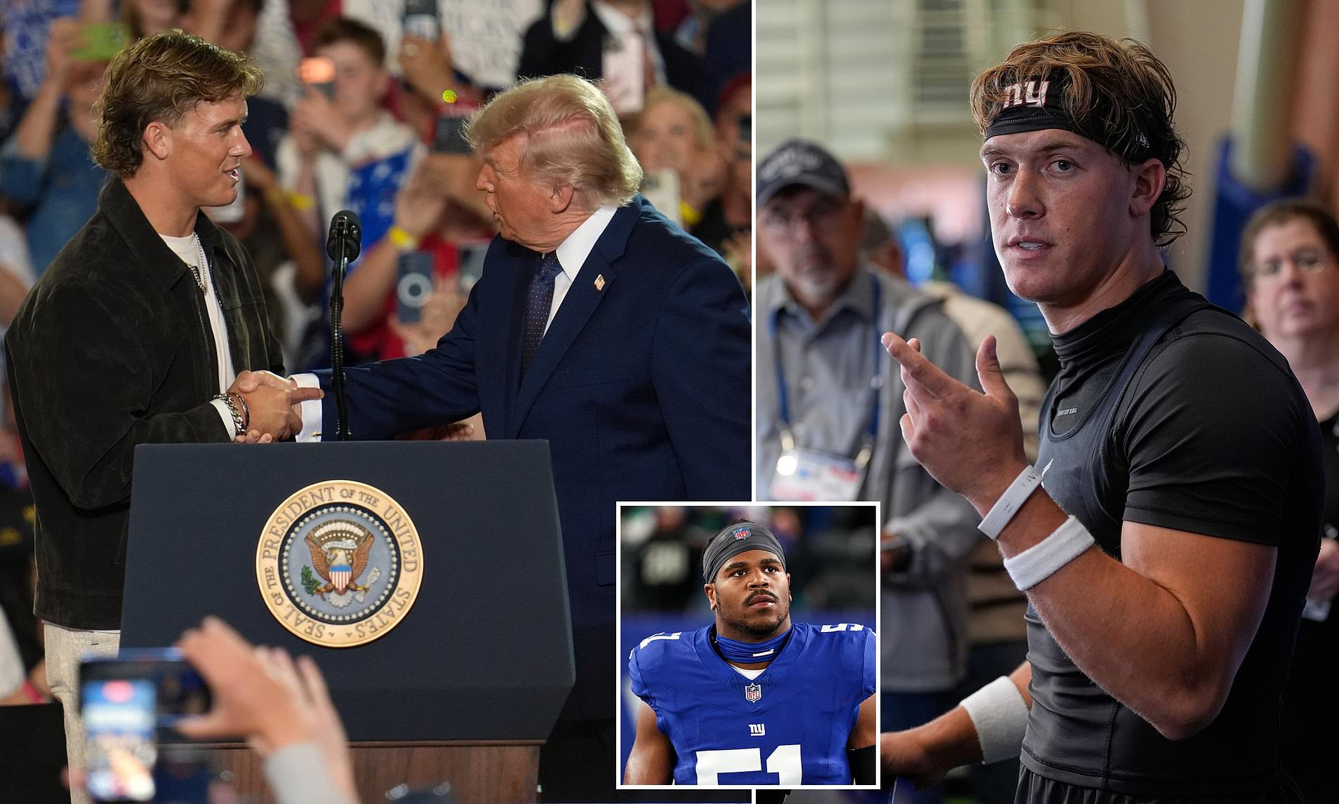 Jaxson Dart forced to address Trump speech in Giants locker room as ...