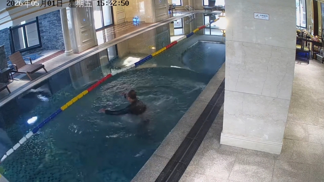 Man mistakes pool for floor and takes a plunge!