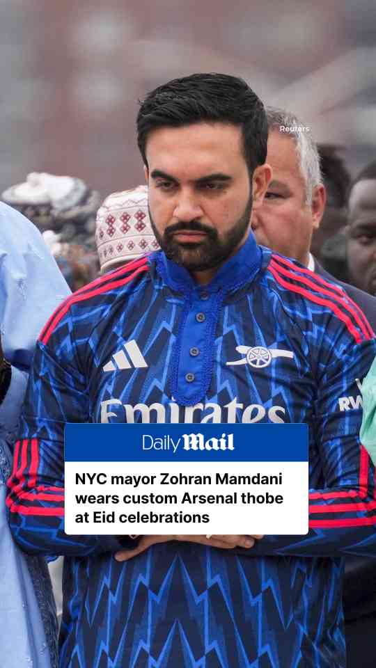 NYC Mayor Zohran Mamdani wears Arsenal-themed thobe at Eid celebration