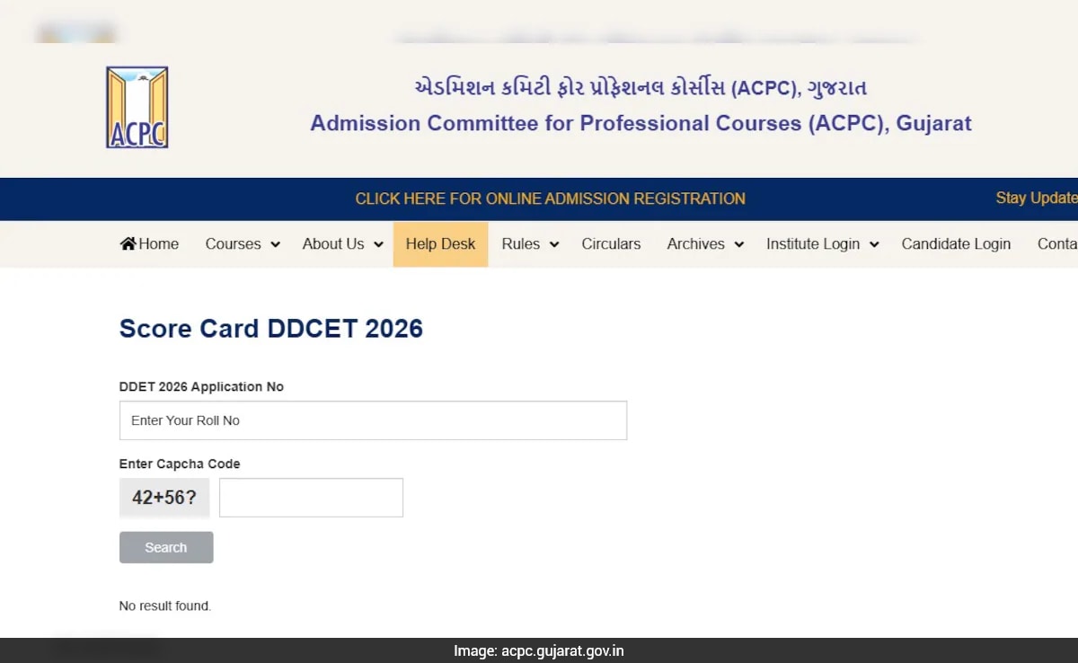 Gujarat DDCET 2026 rank card out: Download link, official websites here