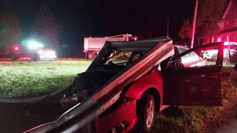 Guard rail smashes top of car during Lancaster County crash