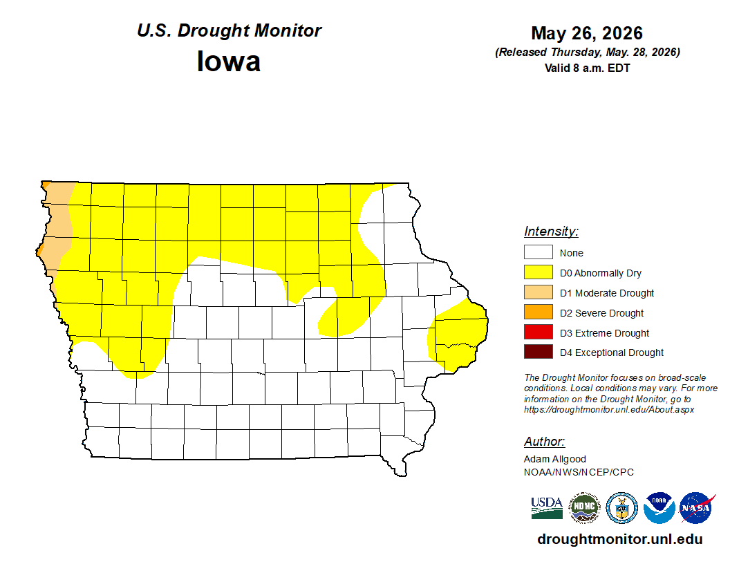 Drought edges back into Iowa after rain relief, Drought Monitor shows